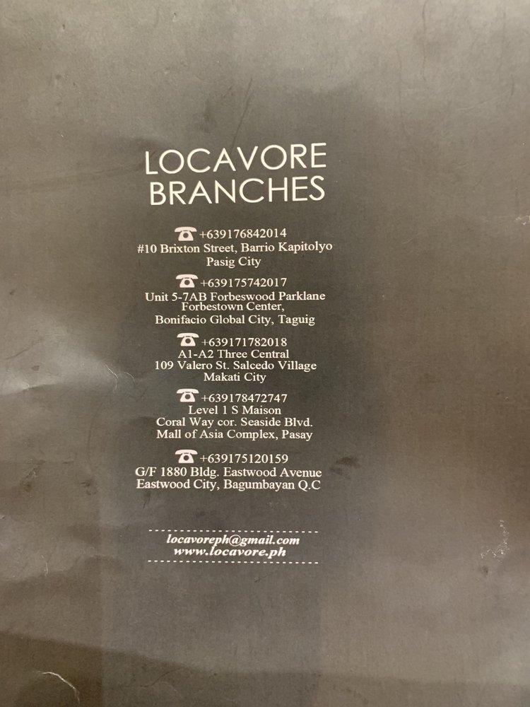 Menu at Locavore pub & bar, Pasay, Ground Level