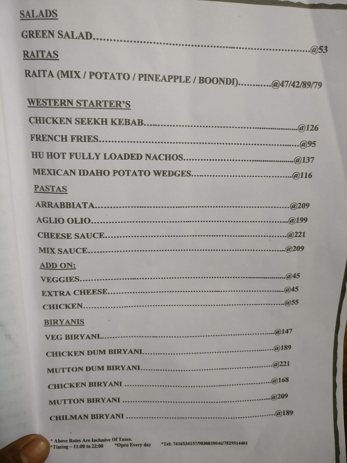 Menu at Out of the Campus Cafe and Laser Tag Arena, Hyderabad