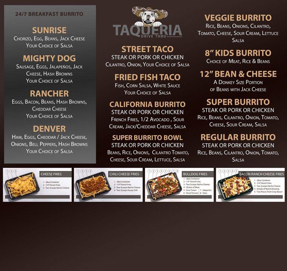 Menu at Bulldog Express Drive Thru restaurant, Oroville, 2161 Feather ...