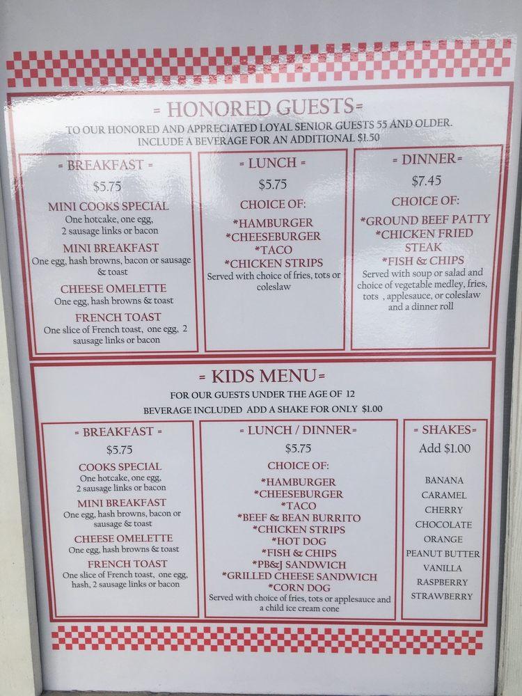 Menu at Burger Hut restaurant, Hubbard