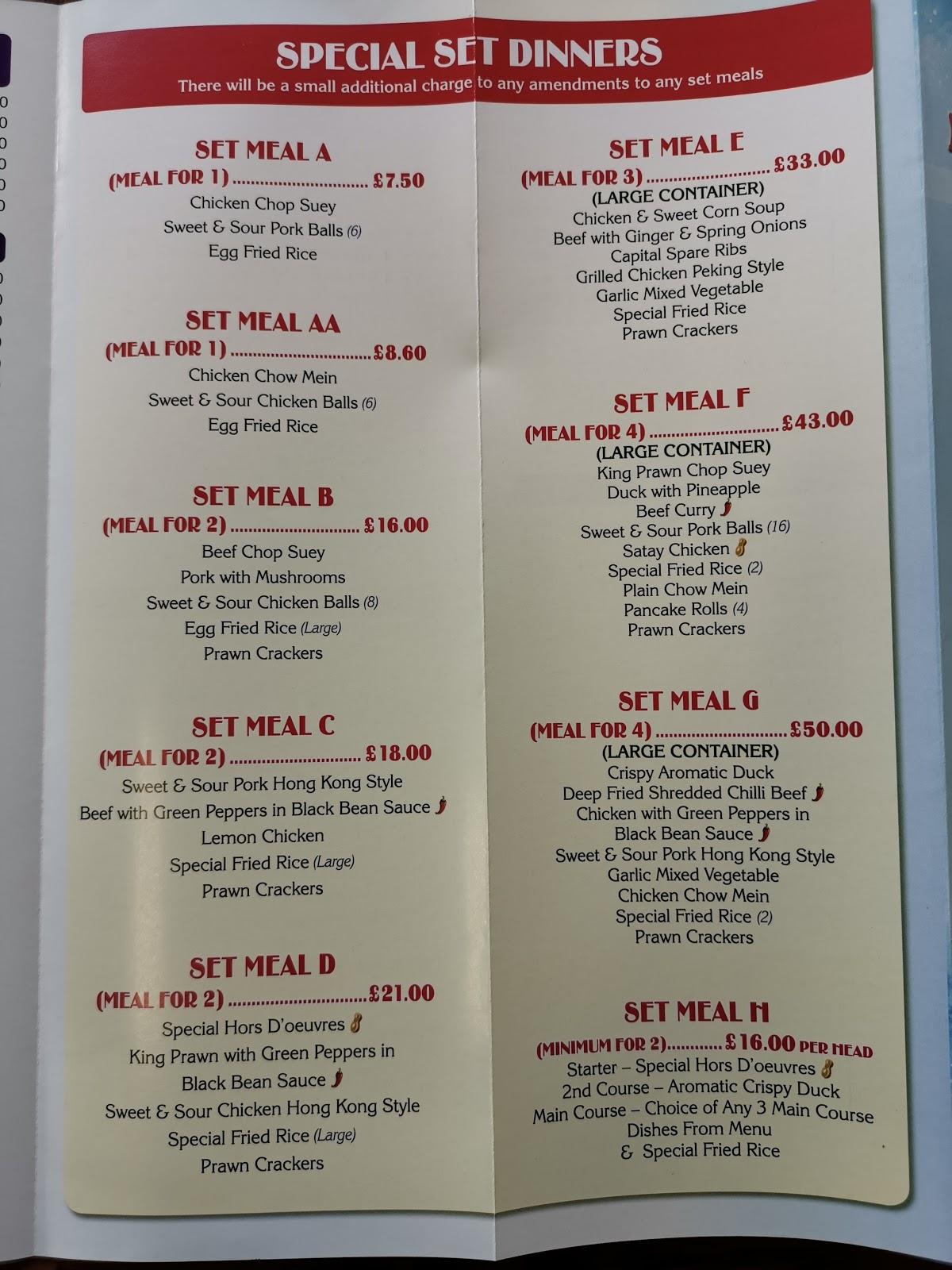 Menu at Oriental Taste fast food, Peacehaven