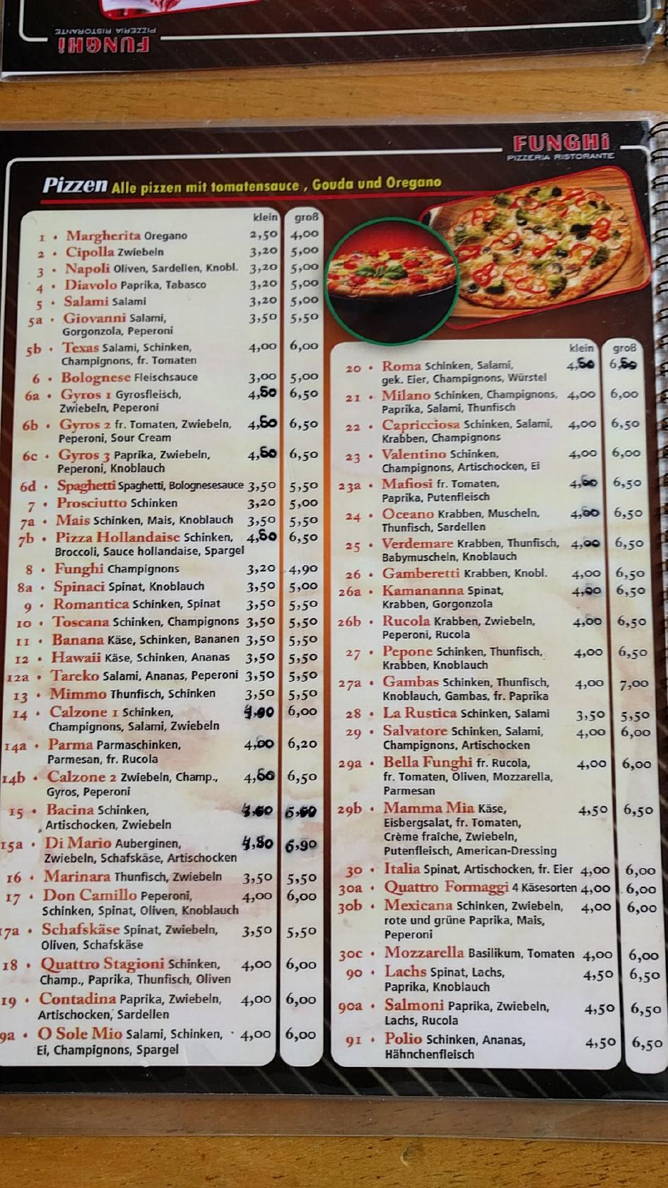 Speisekarte von Pizzeria Funghi, Mülheim an der Ruhr, Straßburger Allee 63