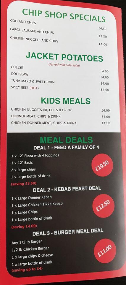Menu at The Godfather fast food, Llandudno