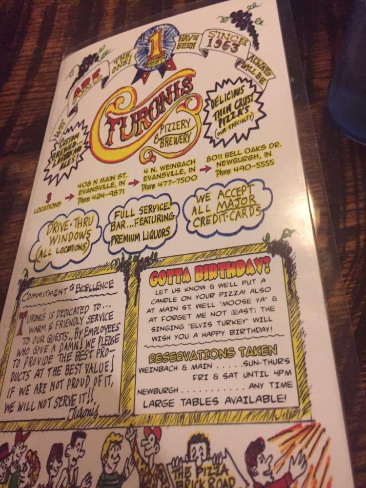 Menu at Turoni's Pizzery & Brewery pizzeria, Evansville, 408 N Main St