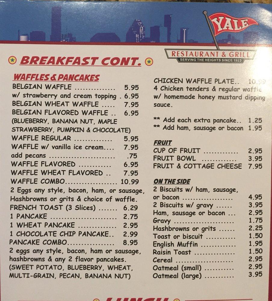Menu at Yale Street Grill restaurant, Houston