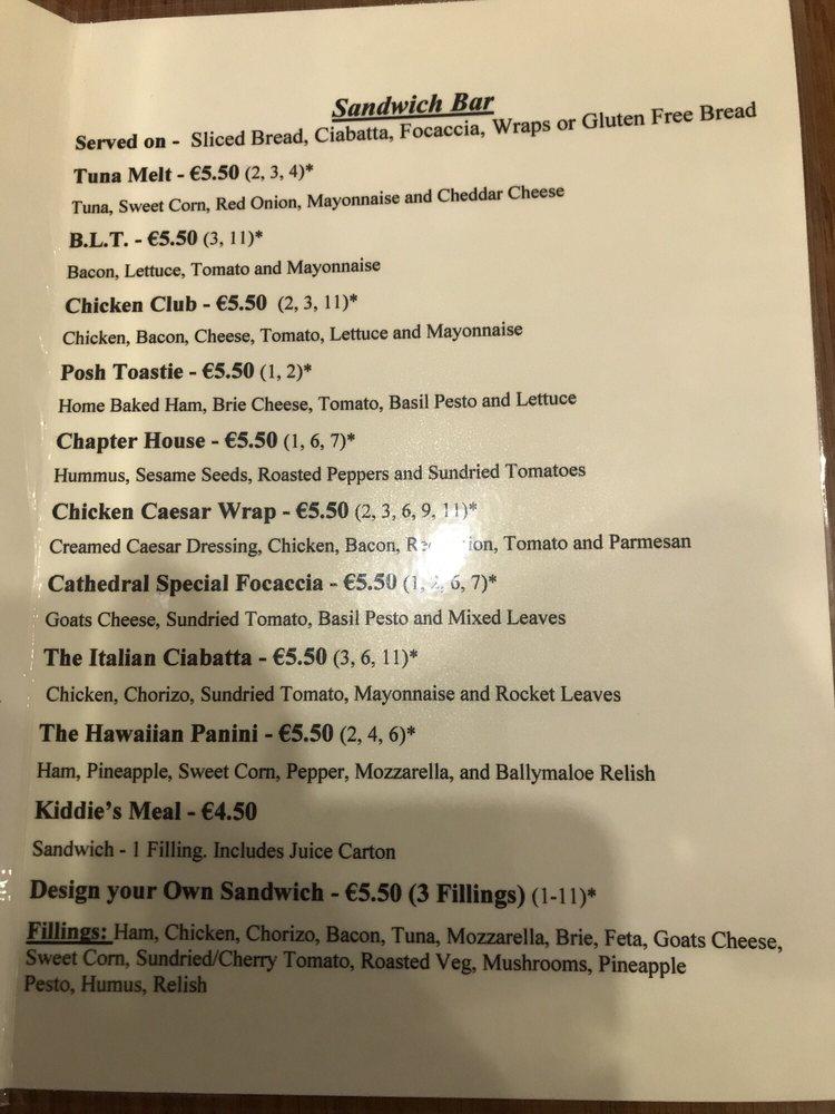 Menu at Cathedral Cafe Kilkenny, Kilkenny