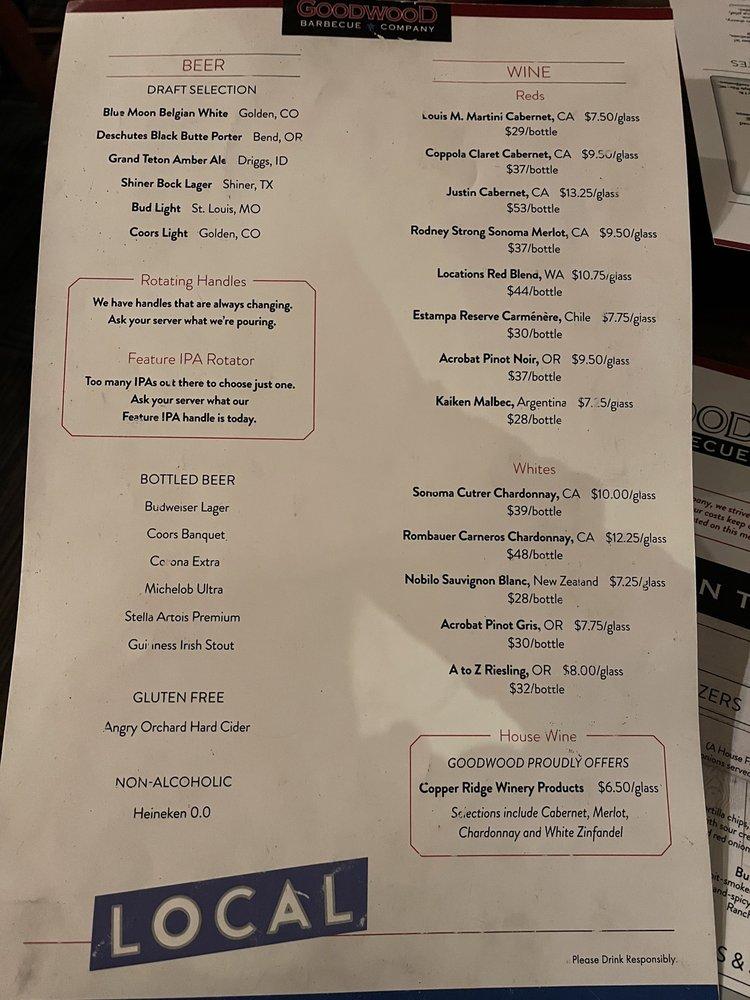 Menu at Goodwood Barbecue Company, Meridian