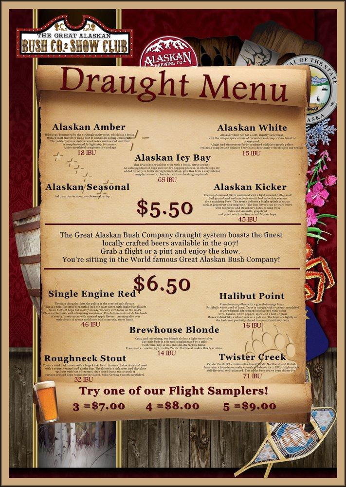 Menu at Great Alaskan Bush Co pub & bar, Anchorage, 631 E Intl Airport Rd