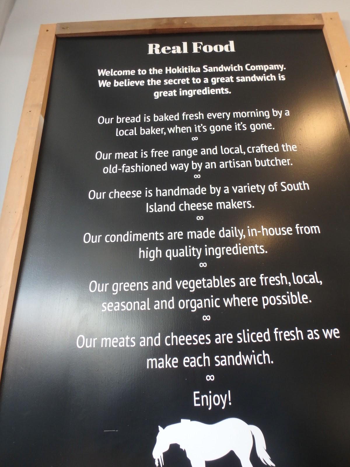 Menu at The Hokitika Sandwich Company - West Coast cafe, Hokitika