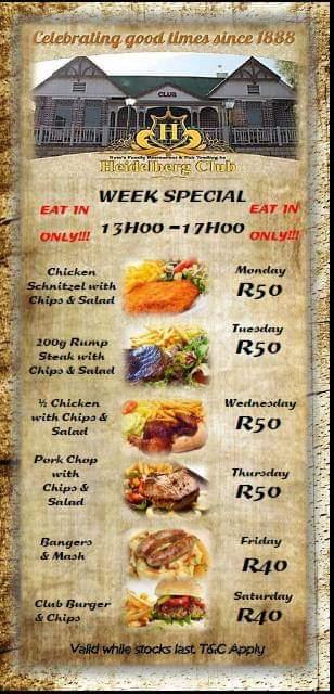 Menu at Heidelberg Club, Heidelberg - GP