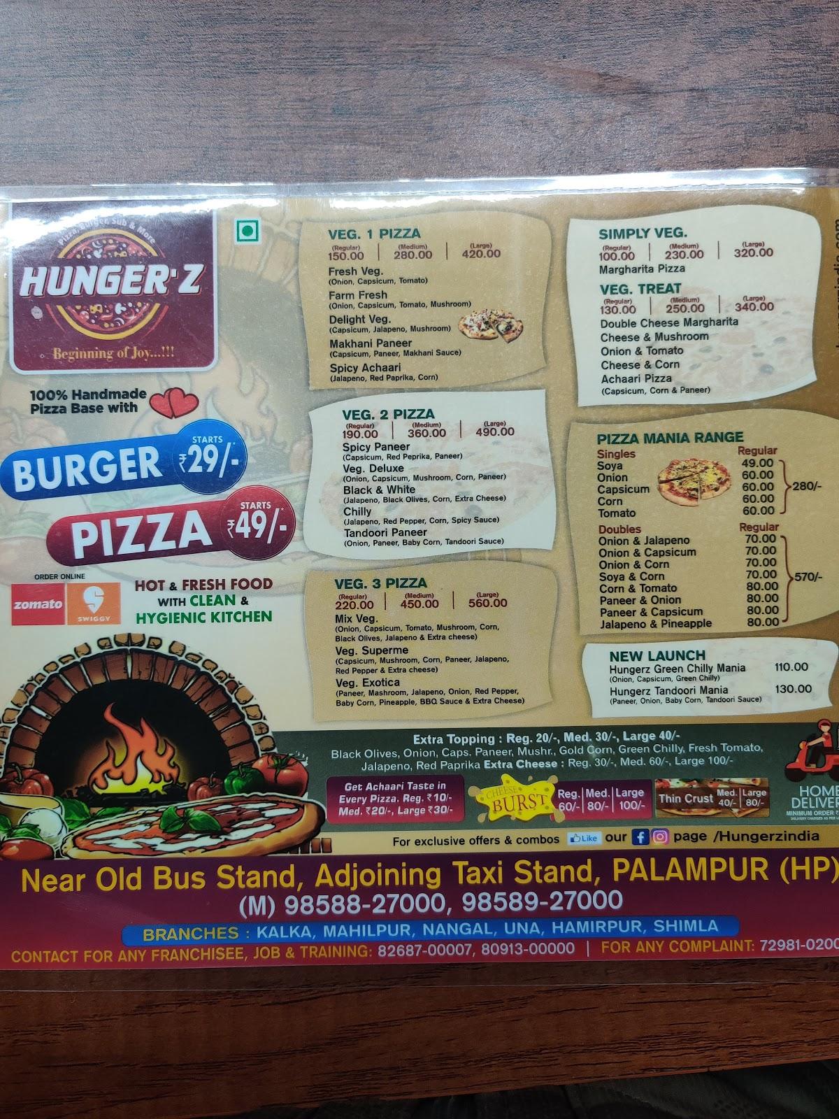 Menu at Hunger'z Palampur, Palampur