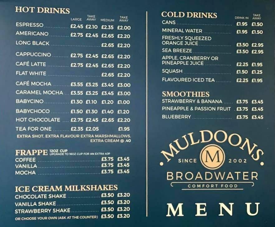 Menu at Muldoons Broadwater, No.2 Cricketers Parade cafe, Worthing, No.2