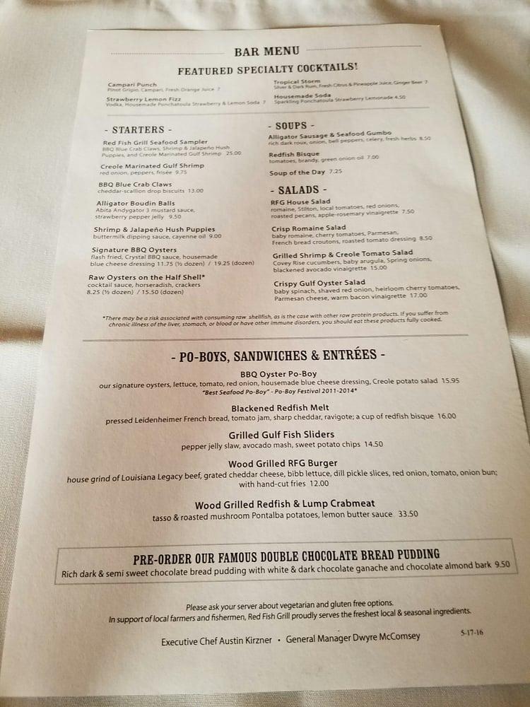Menu at Red Fish Grill restaurant, New Orleans