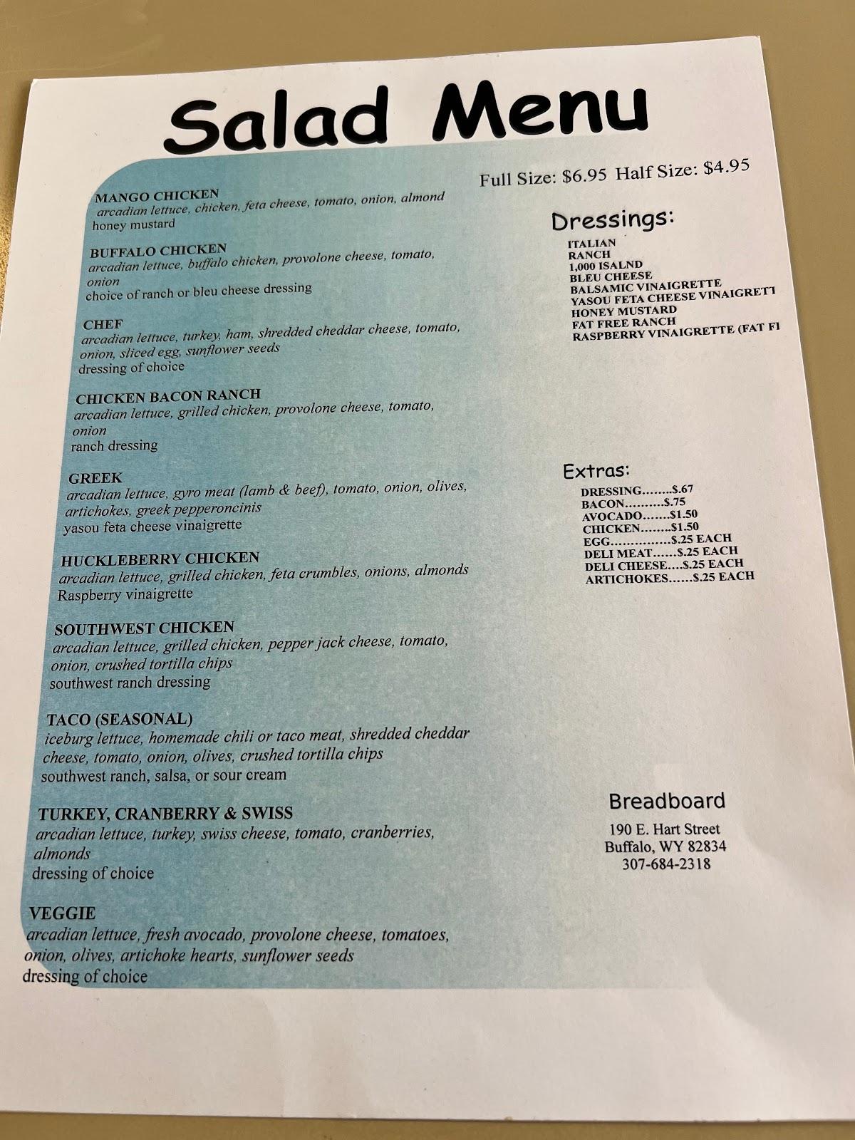 Menu at The Breadboard restaurant, Buffalo
