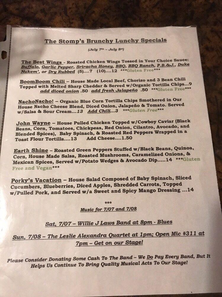 Menu at The Stomping Ground pub & bar, Putnam