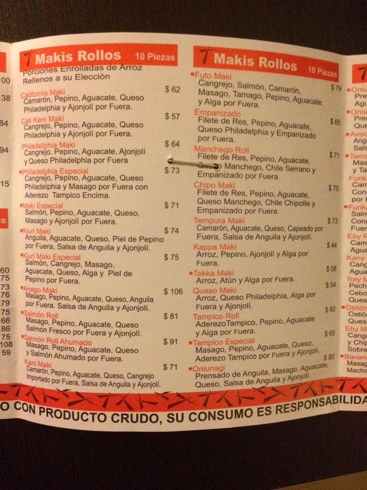 Carta del restaurante Obento Sushi Sonata, Cholula, Plaza Punta