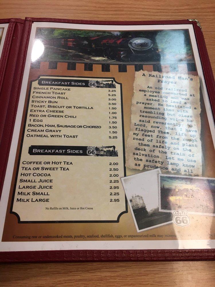 Menu at Route 66 Railway Cafe, Gallup