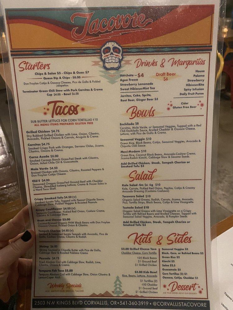 Menu at Tacovore pub & bar, Corvallis