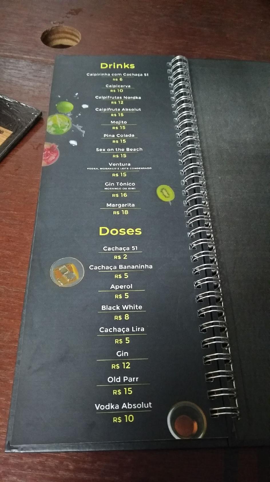 Menu at Ventura Bistrô restaurant, Luís Correia