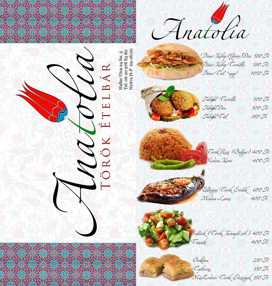 Menu at Anatolia restaurant, Budapest