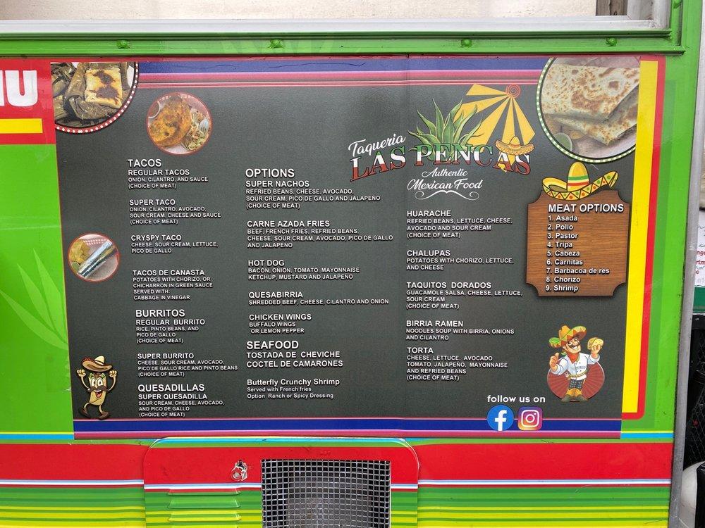 Menu at Taqueria Las pencas restaurant, South San Francisco
