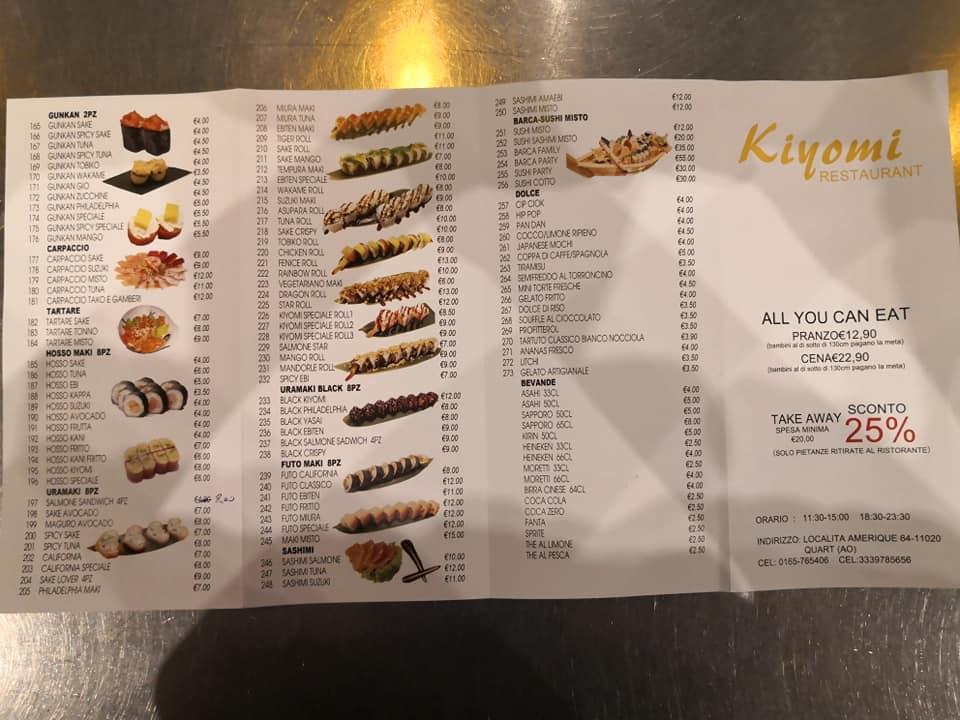 Menu at Kiyomi restaurant, Villair-Amerique