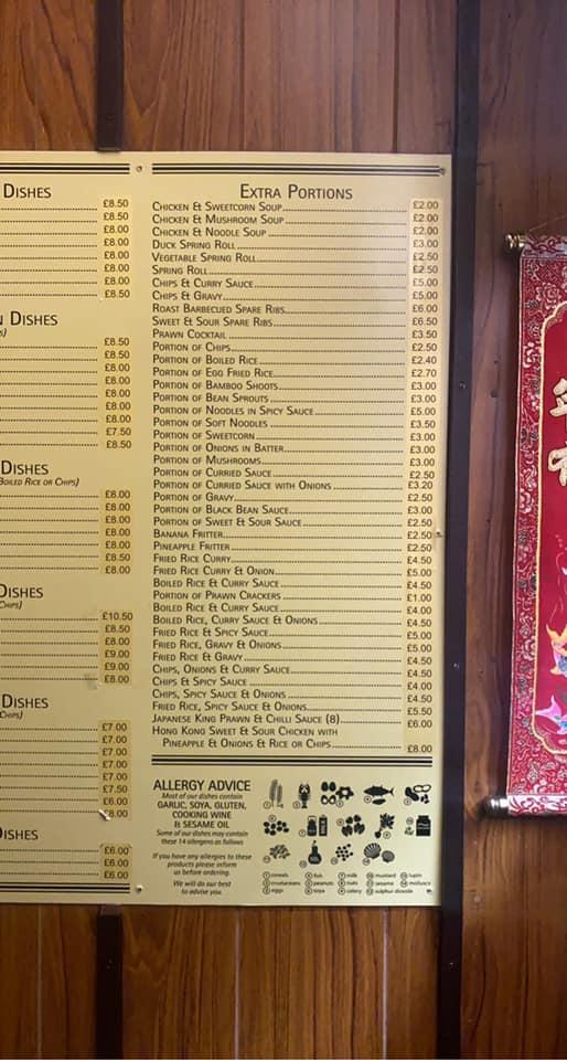 Menu at New Hong Kong fast food, Montrose