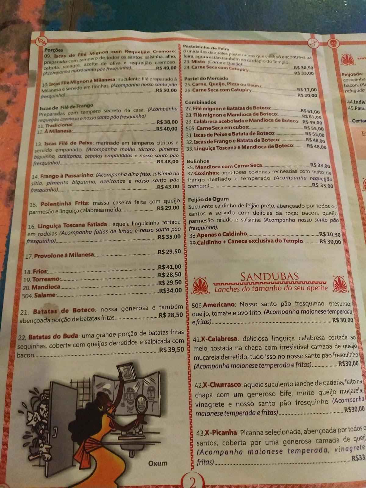 Menu em Templo Bar De Fé, São Paulo