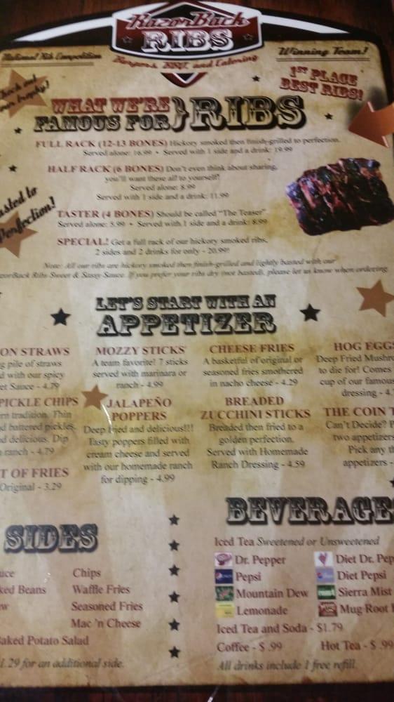 Menu at Carolyn’s RazorBack Ribs BBQ, Yellville