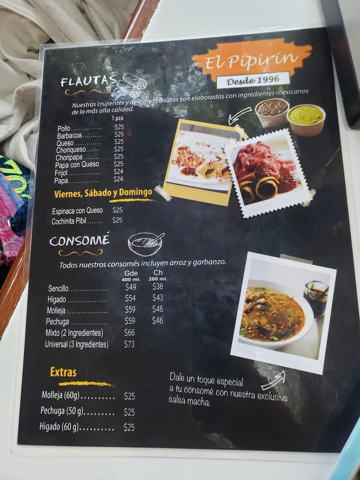 Carta del restaurante Flautas El Pipirín, Ciudad del México, Canal del ...