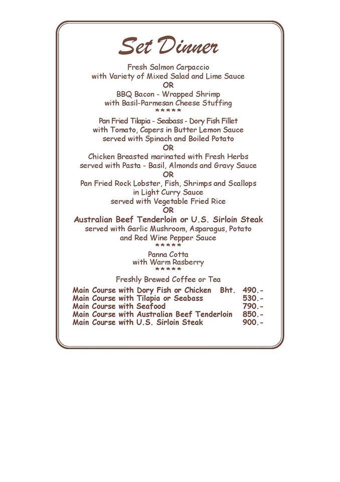 Menu at Louis restaurant, Pattaya City