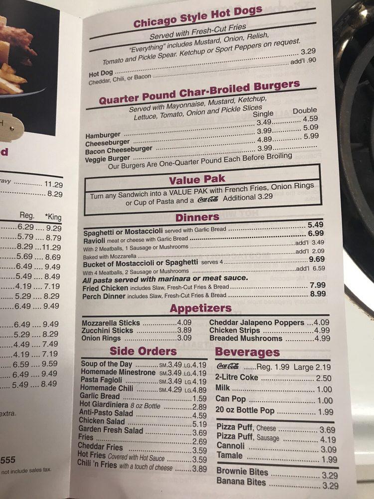 Menu at Ricobene's pizzeria, Chicago, 252 W 26th St