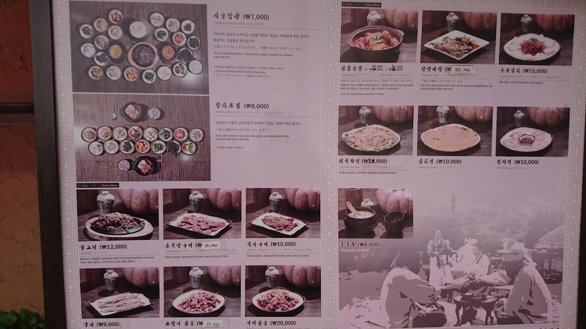 Menu at Sigol Bapsang restaurant, Seoul, 68 Nonhyeon-ro 175-gil