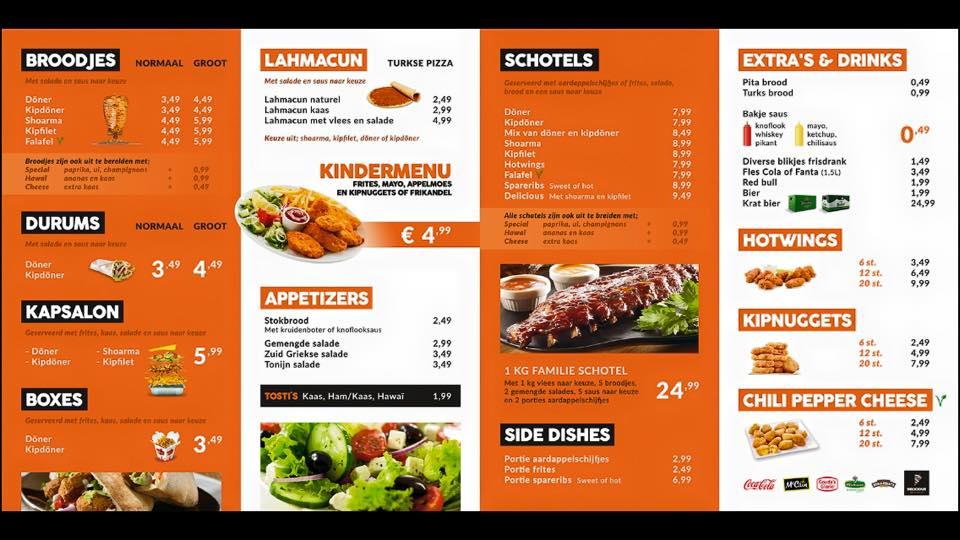 Menu at Sofra Delicious, Goor, Spoorstraat 28A