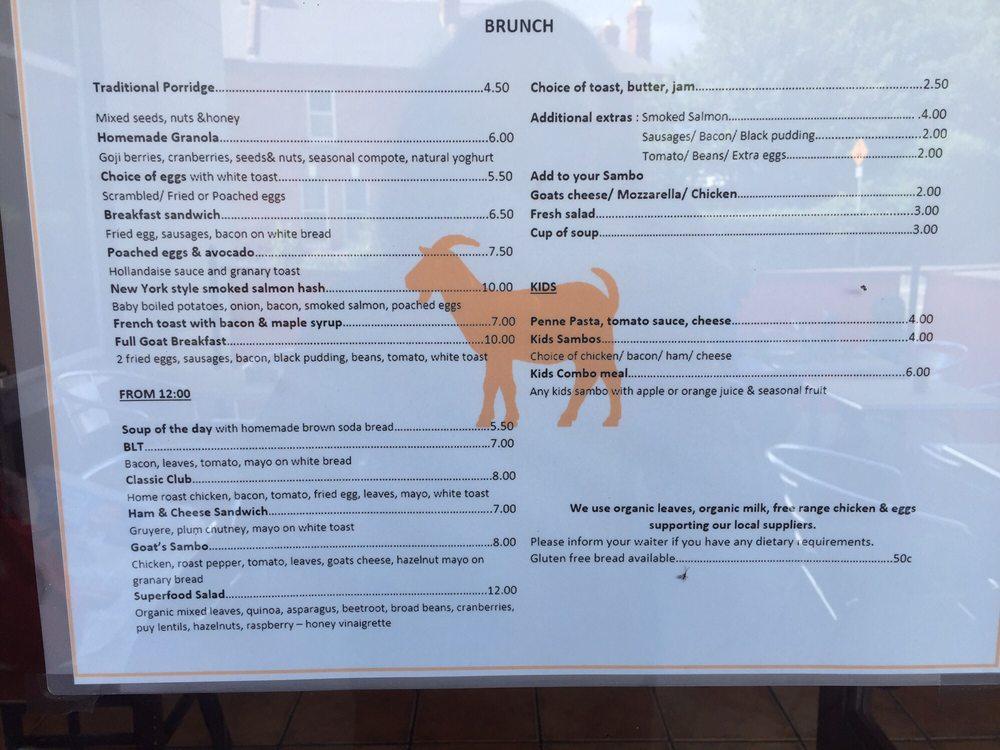 Menu at The Orange Goat - Ballsbridge cafe, Dublin