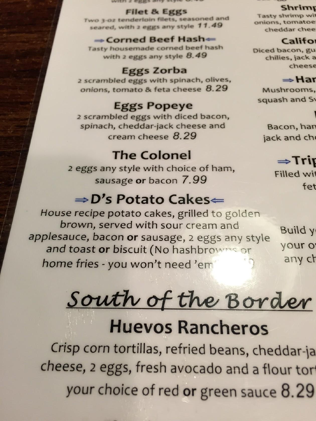 Menu at Bisbee Breakfast Club, Tucson, W Ina Rd