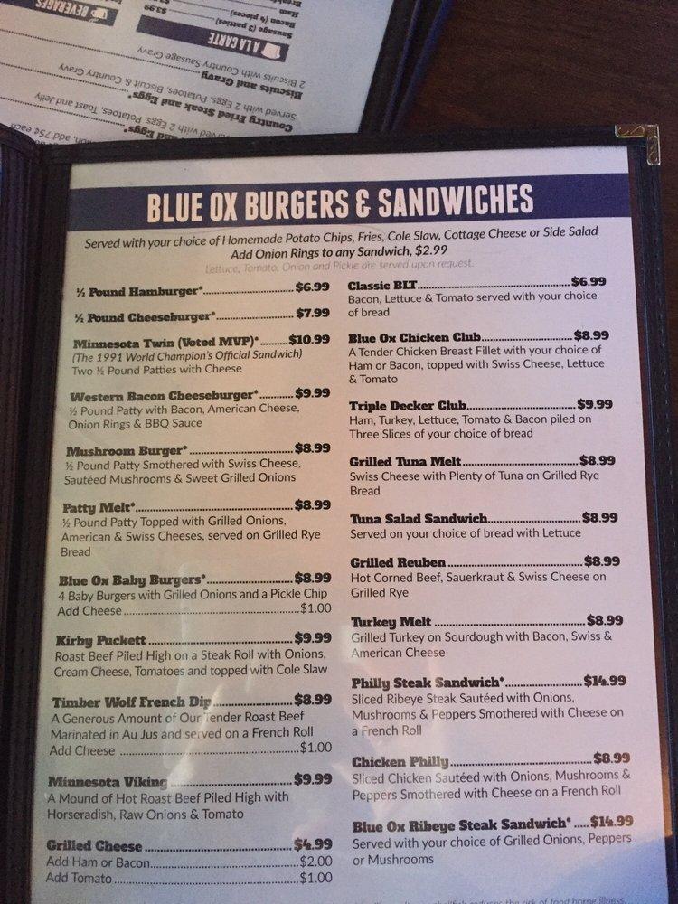 Menu at Blue Ox Central pub & bar, Las Vegas, S Eastern Ave
