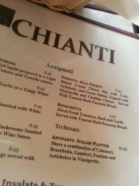 Menu at Chianti Cafe & Restaurant, Calgary, 300 Crowfoot Crescent NW #20