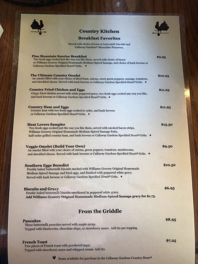 Menu at Country Store and Kitchen restaurant, Pine Mountain, US Hwy 27
