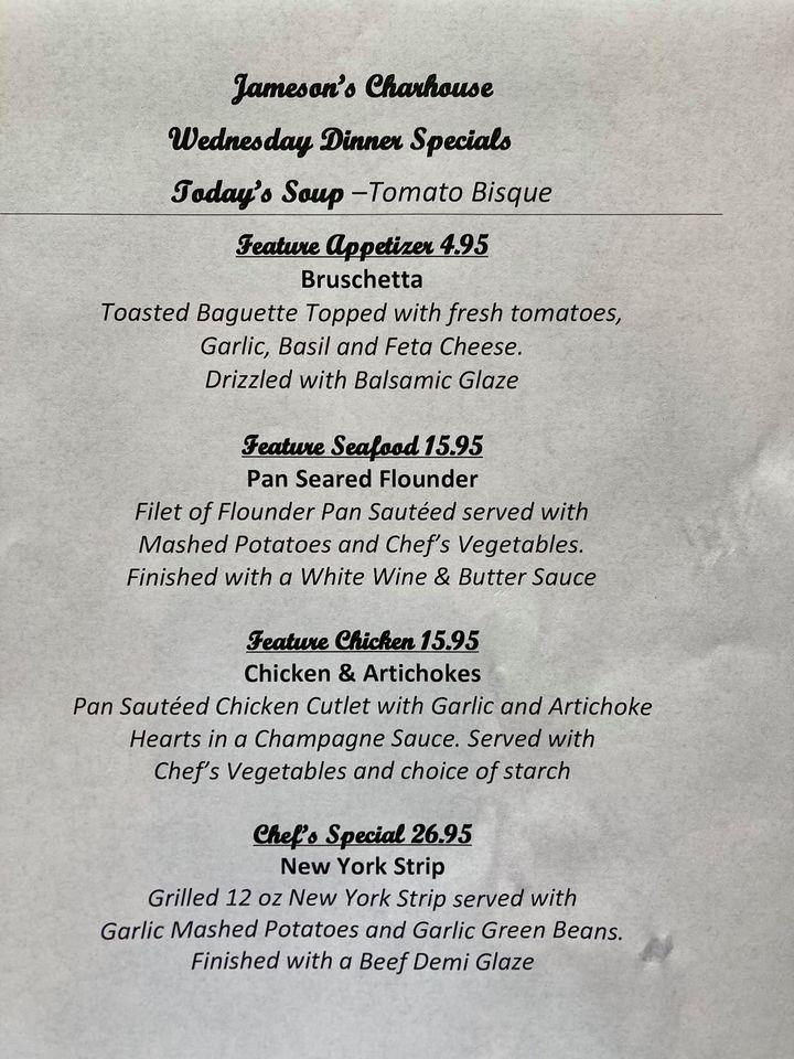 Menu at Jameson's Charhouse steakhouse, Bluffton