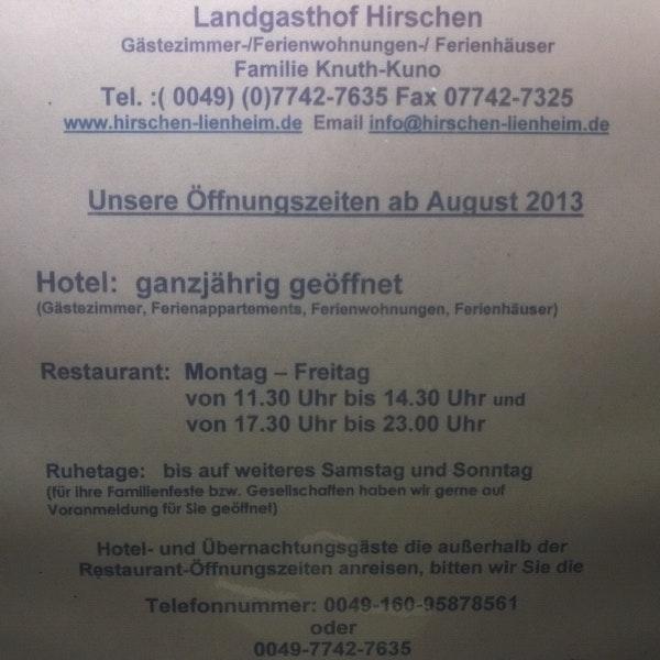 Speisekarte von Hirschen Lienheim restaurant, Waldshut-Tiengen ...