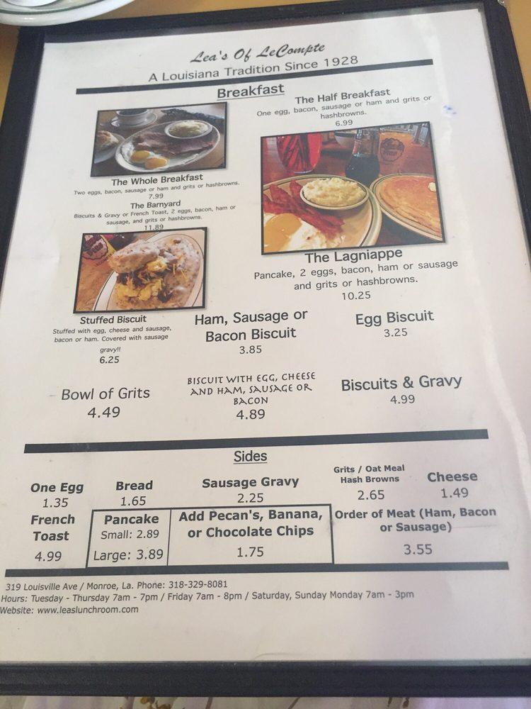 Menu at Lea's of Monroe cafe, Monroe