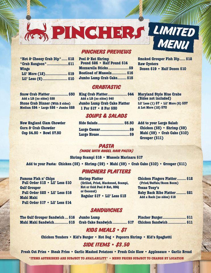 Menu at Pinchers pub & bar, Bonita Springs
