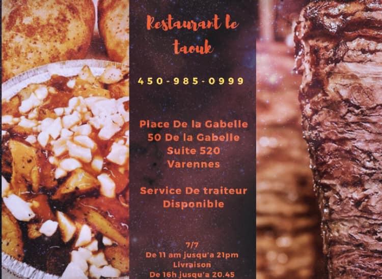 Menu au Restaurant Le Taouk Cuisine Libanaise, Varennes
