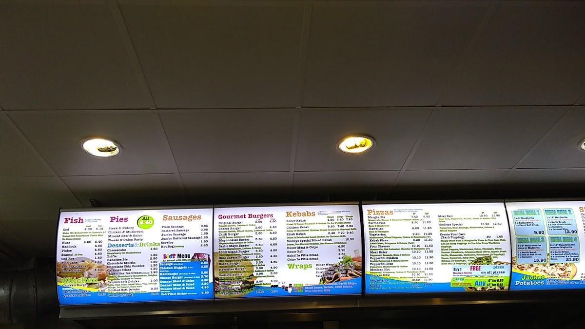 Menu at Smiley's fast food, Hove