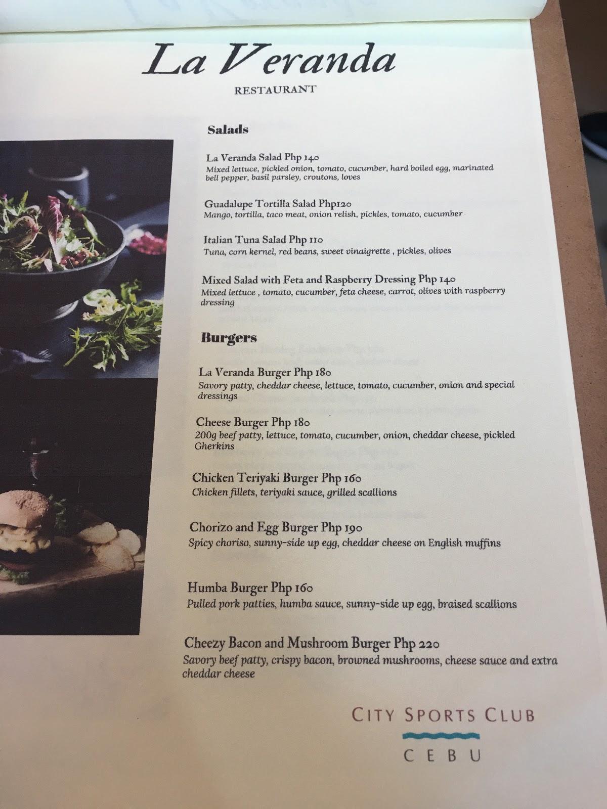 Menu at La Veranda restaurant, Cebu City