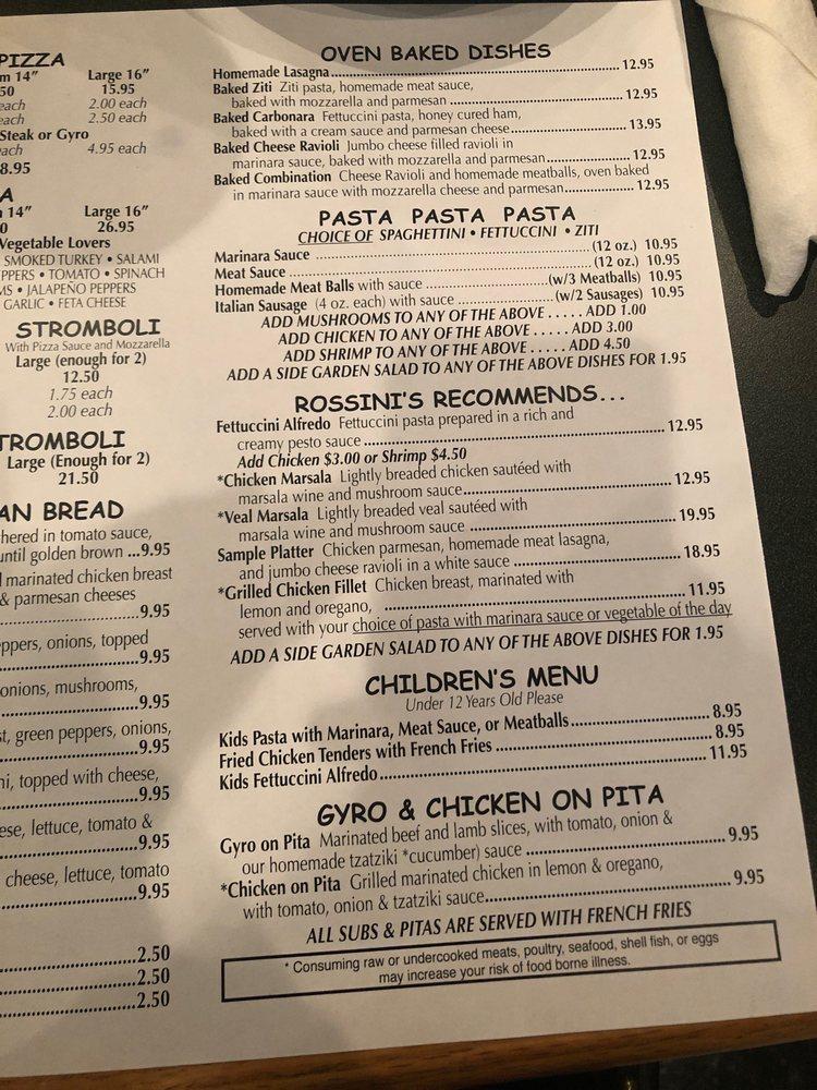 Menu at Rossini's Italian Restaurant, Indian Trail, E Independence Blvd A