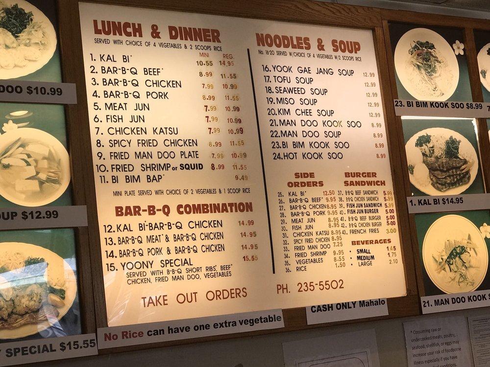 Menu at Yoonyson Korean BBQ, Kaneohe