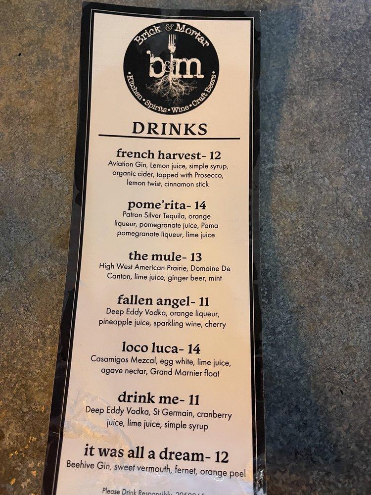 Menu at Brick & Mortar pub & bar, Salt Lake City