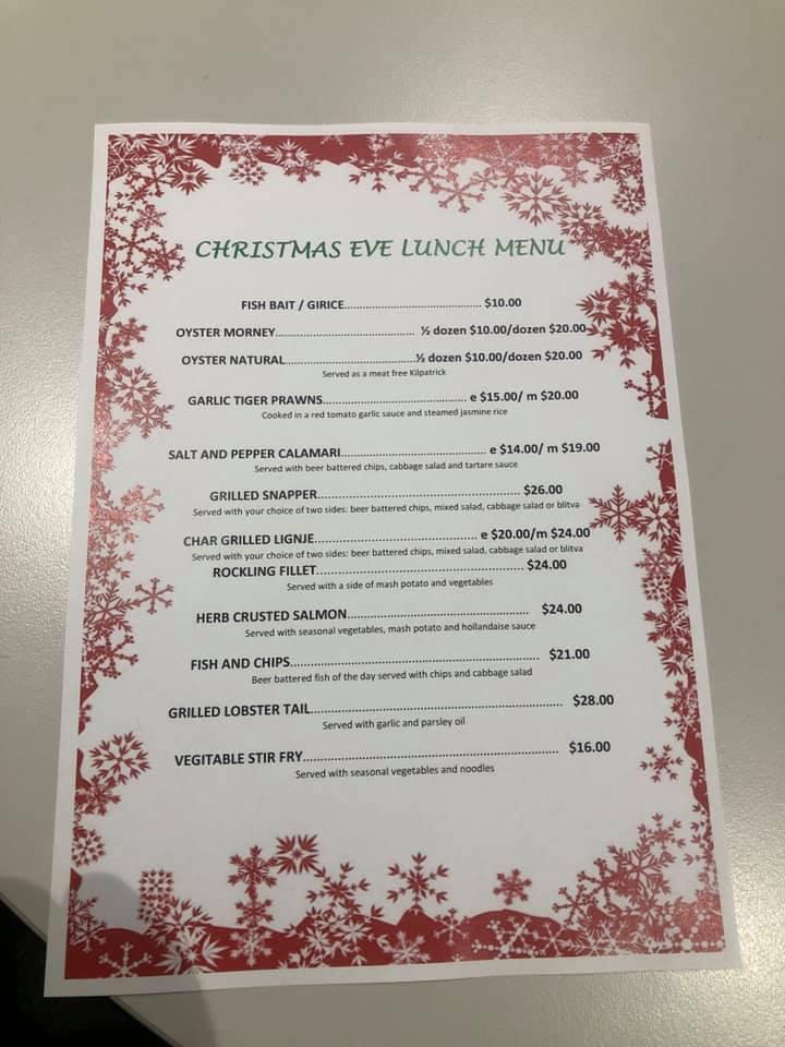 Menu at Croatian Club Geelong, Bell Park